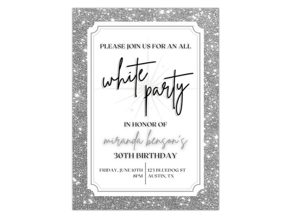 White Party Invitation Template All White Party Invitation - Etsy