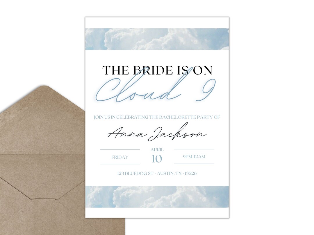 The Bride is on Cloud 9 Invitation - on Cloud 9 Invitation ...