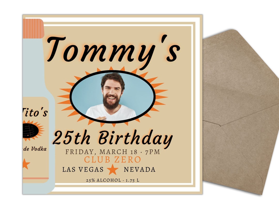 Tito's Vodka Birthday Invitation Template - Editable (canva) - Etsy