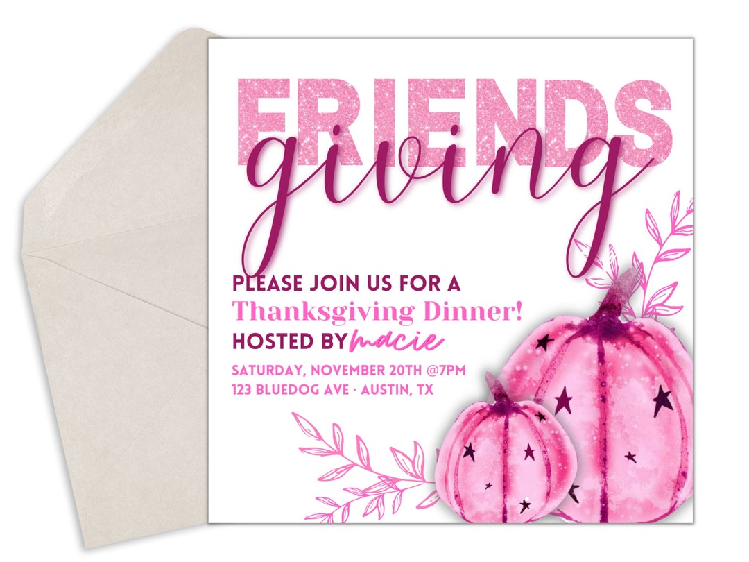 Editable Friendsgiving Invitation Template: Pink Pumpkins (instant ...