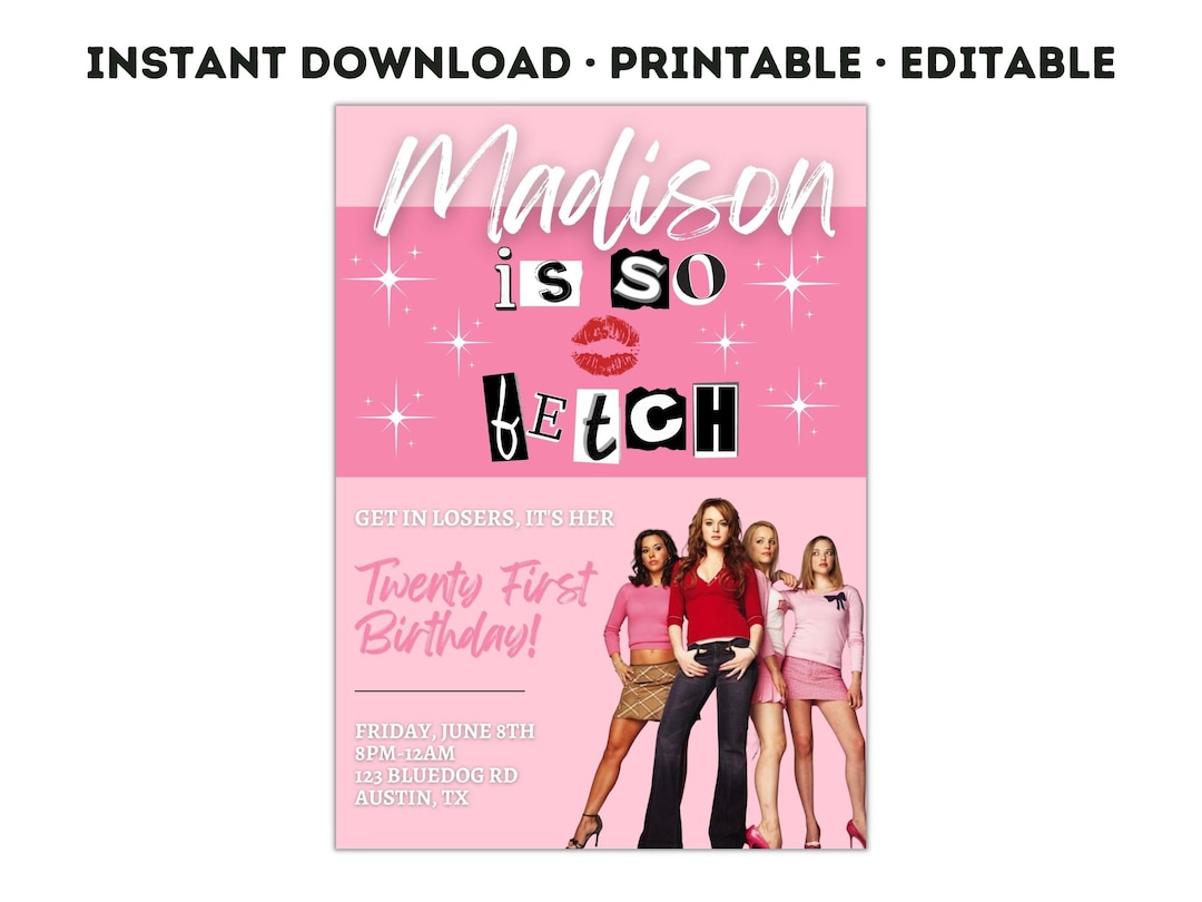 Mean Girls Party Invitation Mean Girls Birthday Invitation Editable 2000s Birthday Invitation