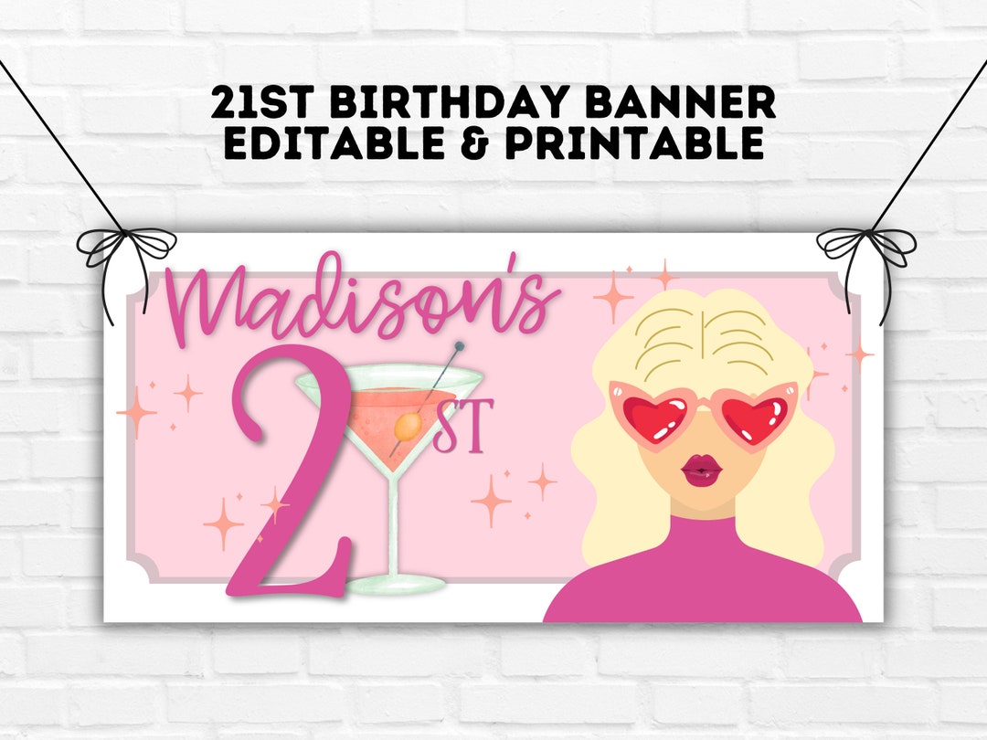 Twenty First Birthday Banner - Preppy 21 Banner - 21st Birthday ...