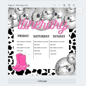 Disco Cowgirl Party/bachelorette Weekend Invitation With Itinerary ...