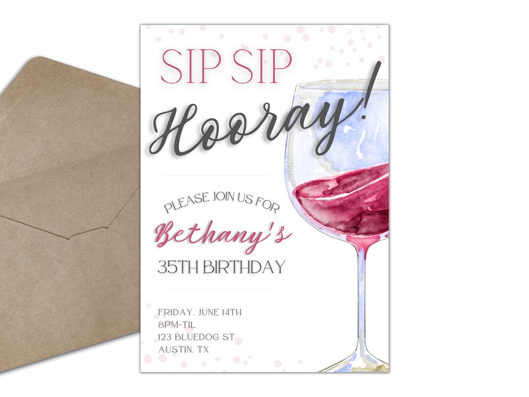 Sip Sip Hooray Invitation, Instant Download Printable- Vineyard ...