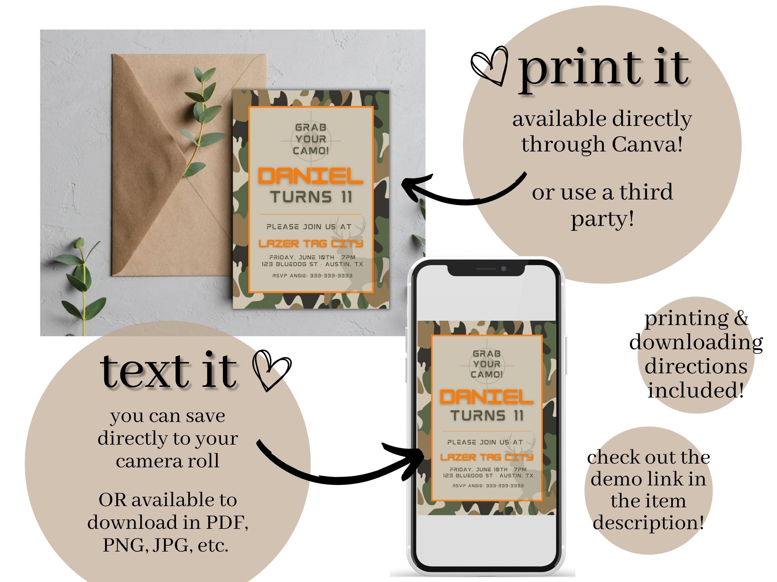 Hunting Birthday Invitation Template Camouflage Birthday - Etsy