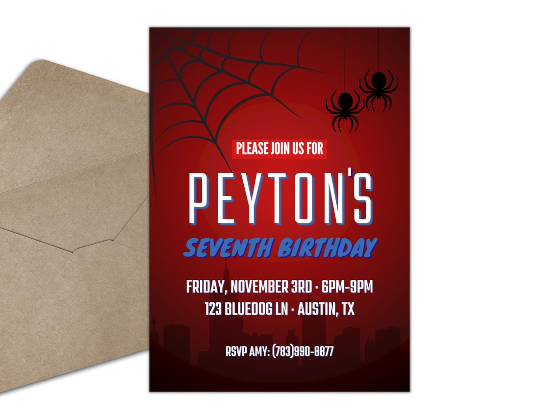 Spiderman Themed Digital Invitation Template Editable and Printable for ...
