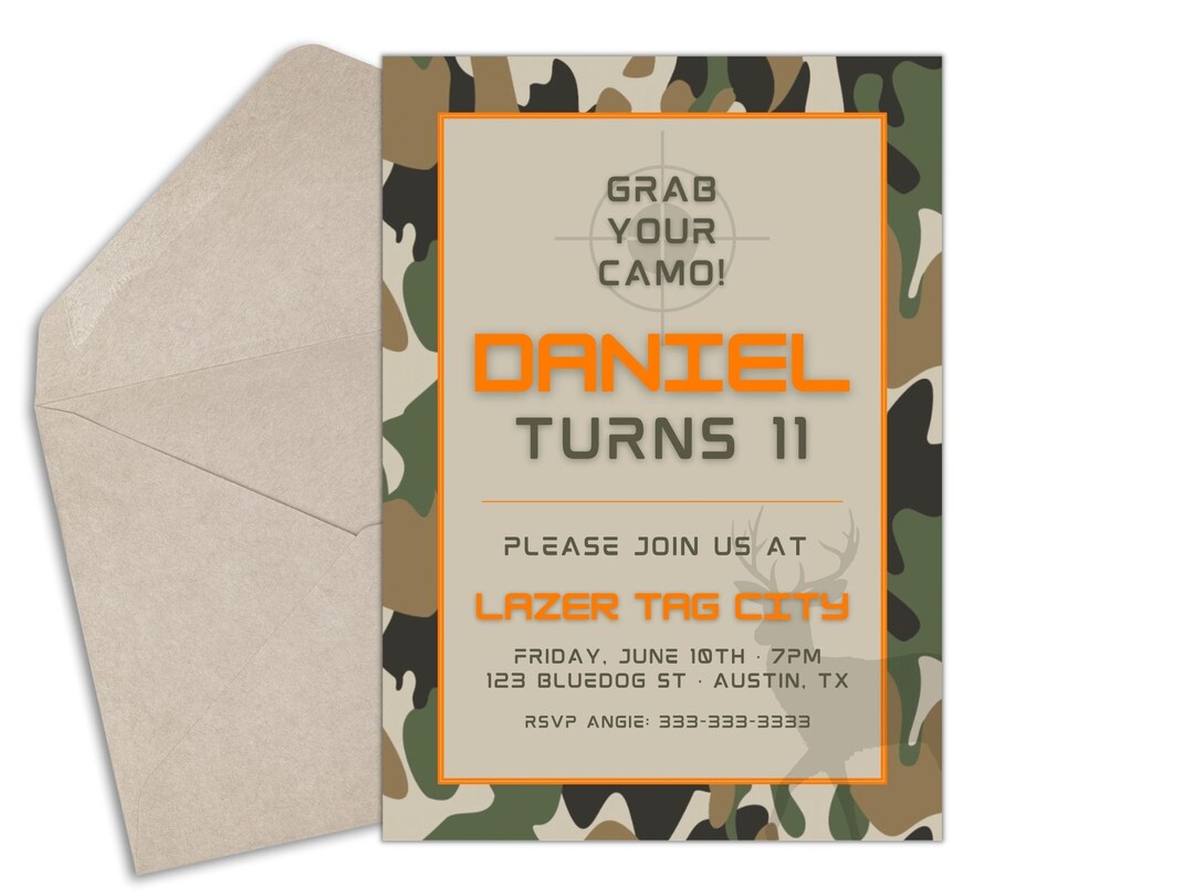 Hunting Birthday Invitation Template - Camouflage Birthday Invitation ...