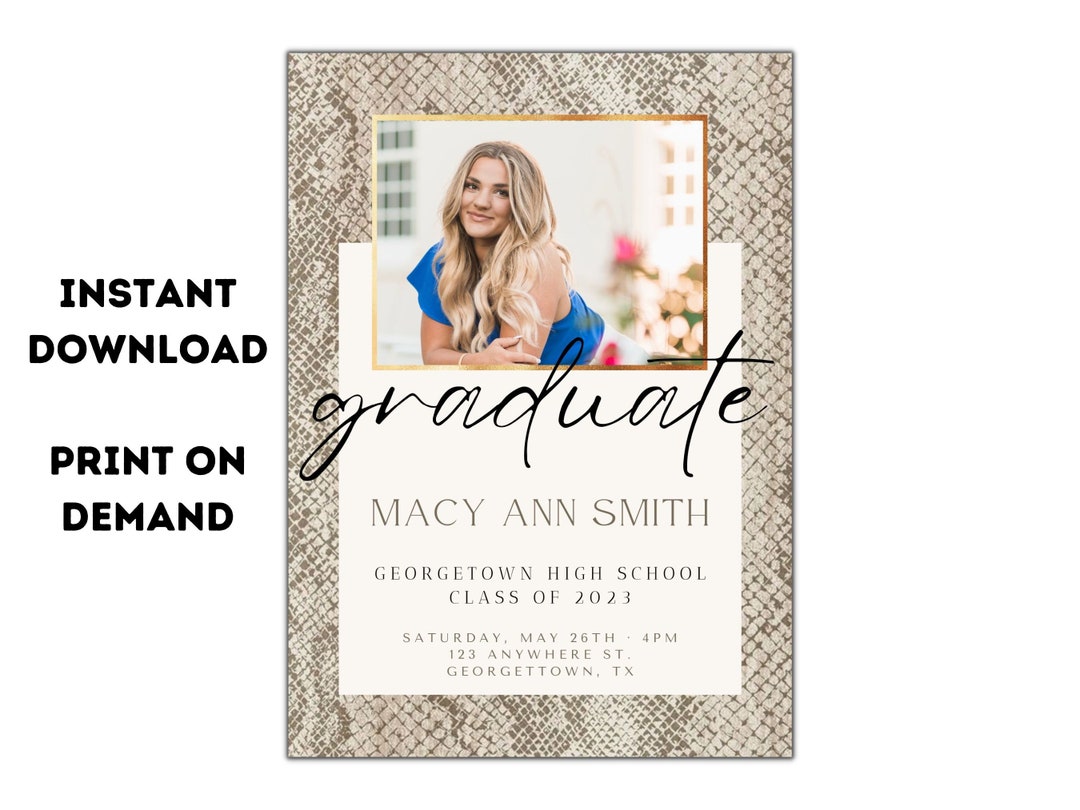 Editable Graduation Announcement Template: Pink Invitation (instant ...