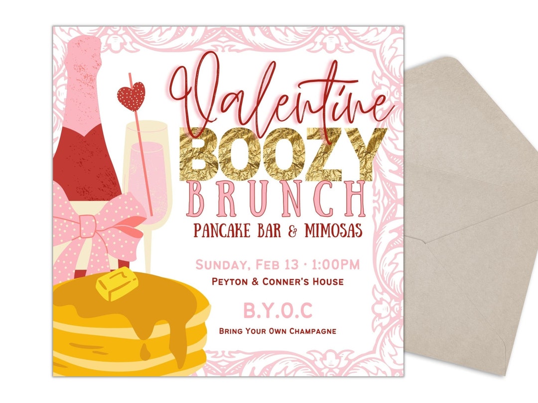 Valentine's Boozy Brunch Invitation: Editable Pancake Party Template ...