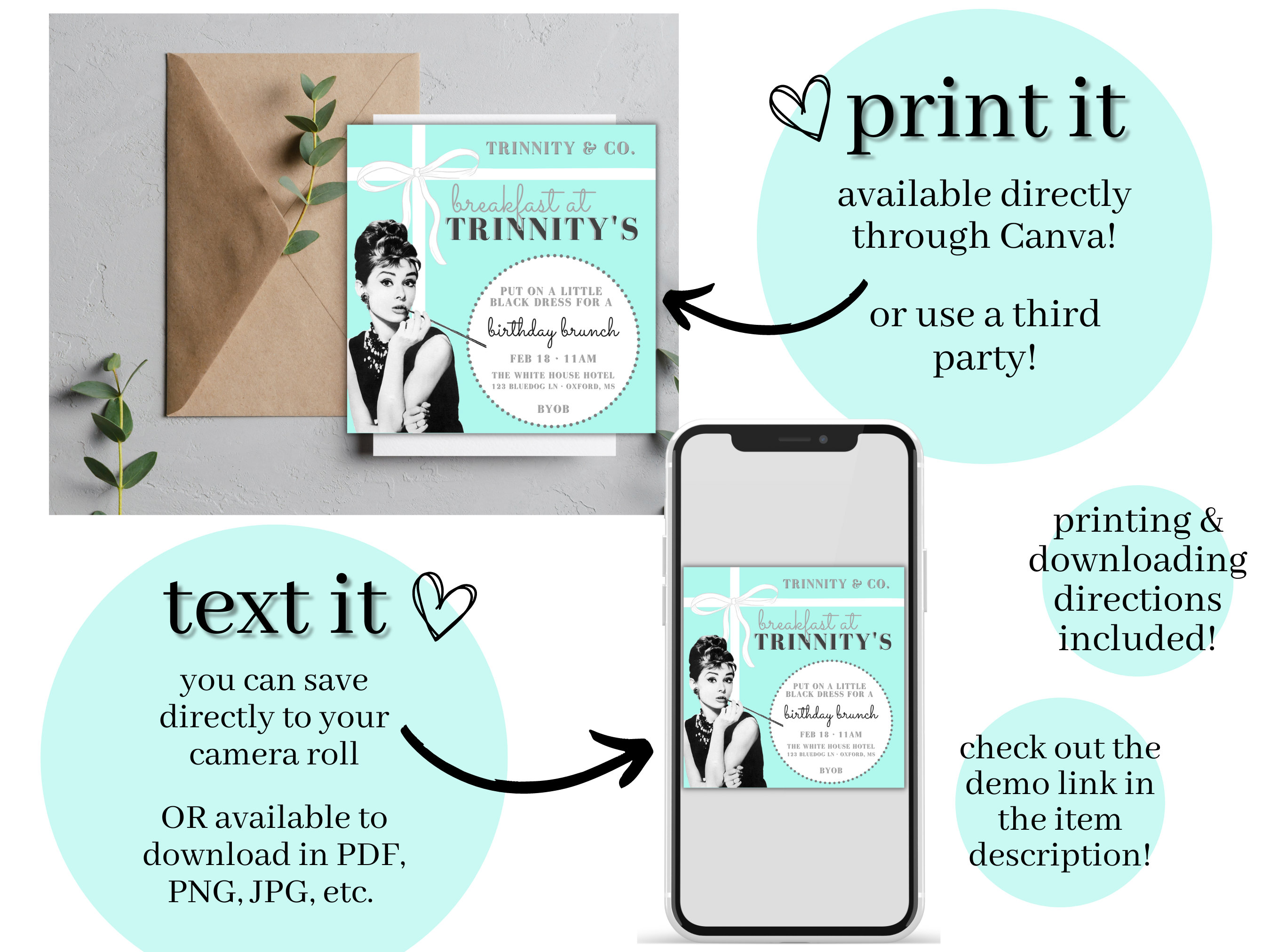 Breakfast at Tiffany's Birthday Brunch Invitation Template (canva) - Etsy