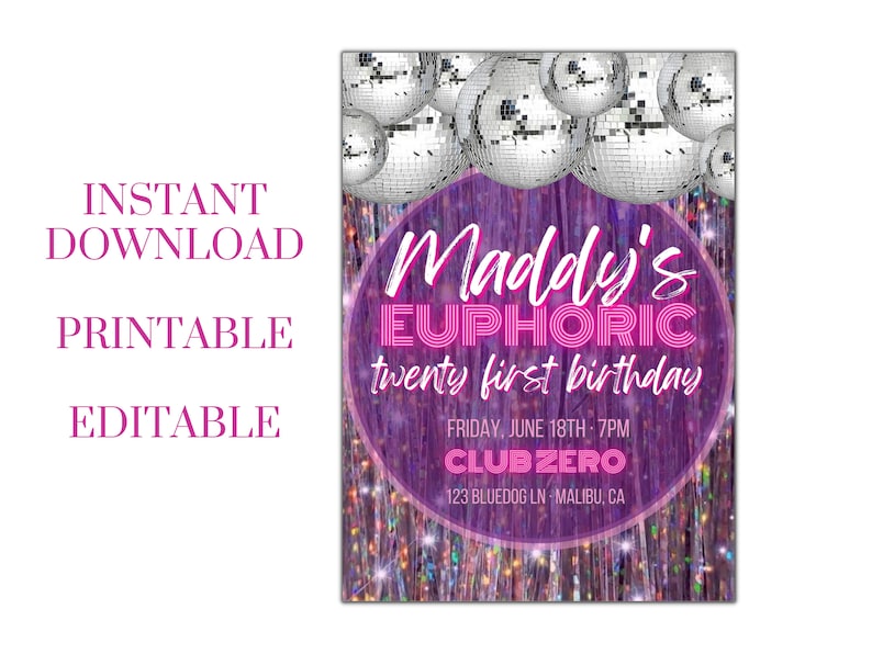 Printable and Electronic Euphoria Birthday Party Invitation - Etsy