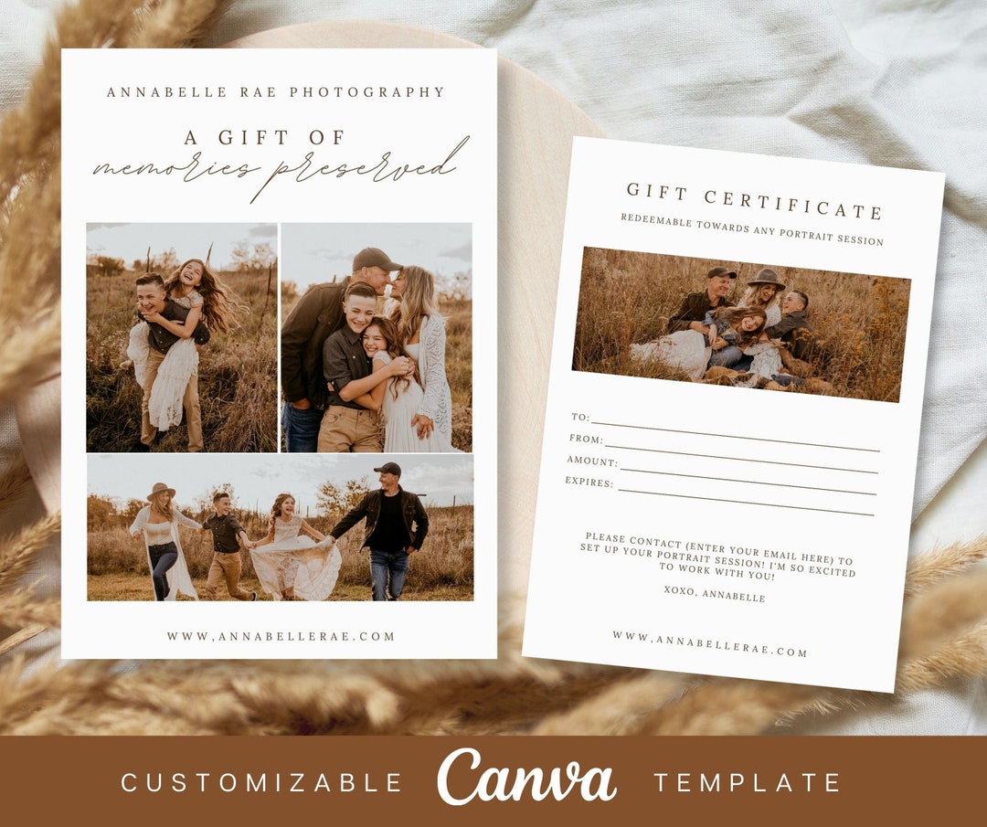Photographer Gift Certificate CANVA Template, Photography Gift Card ...
