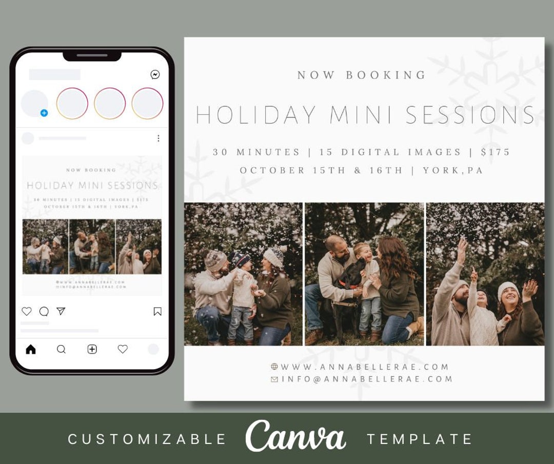 Christmas Mini Session Template, Holiday Mini Session Canva, Photography Template, Winter Mini ...