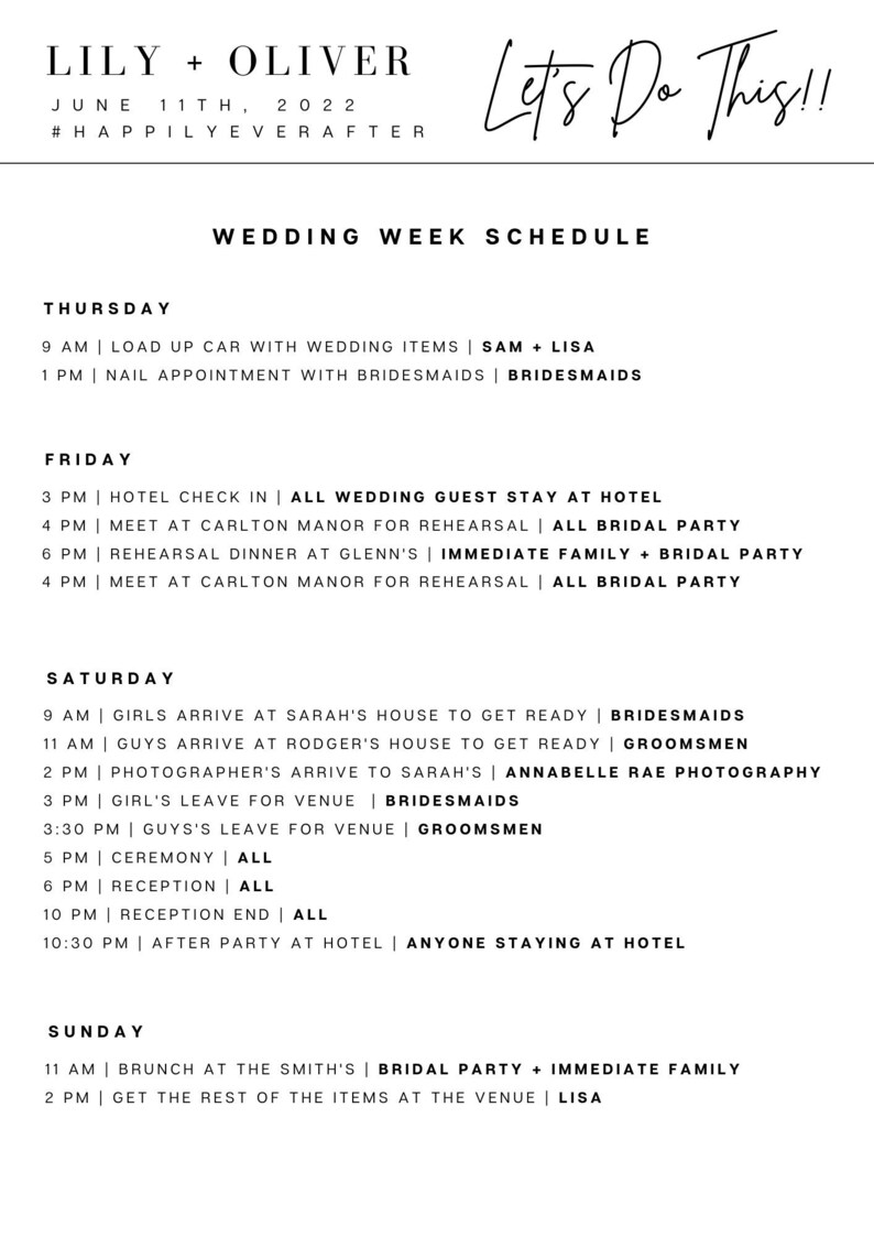 Wedding Weekend Planner Wedding Organizer Wedding Day - Etsy