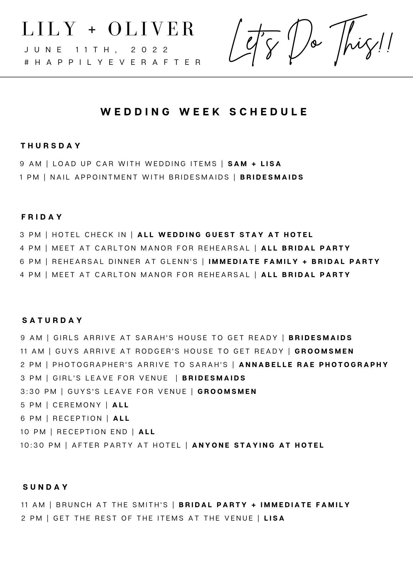 Wedding Weekend Planner Wedding Organizer Wedding Day - Etsy