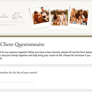 Photographer Questionnaire Photographer Template | Etsy