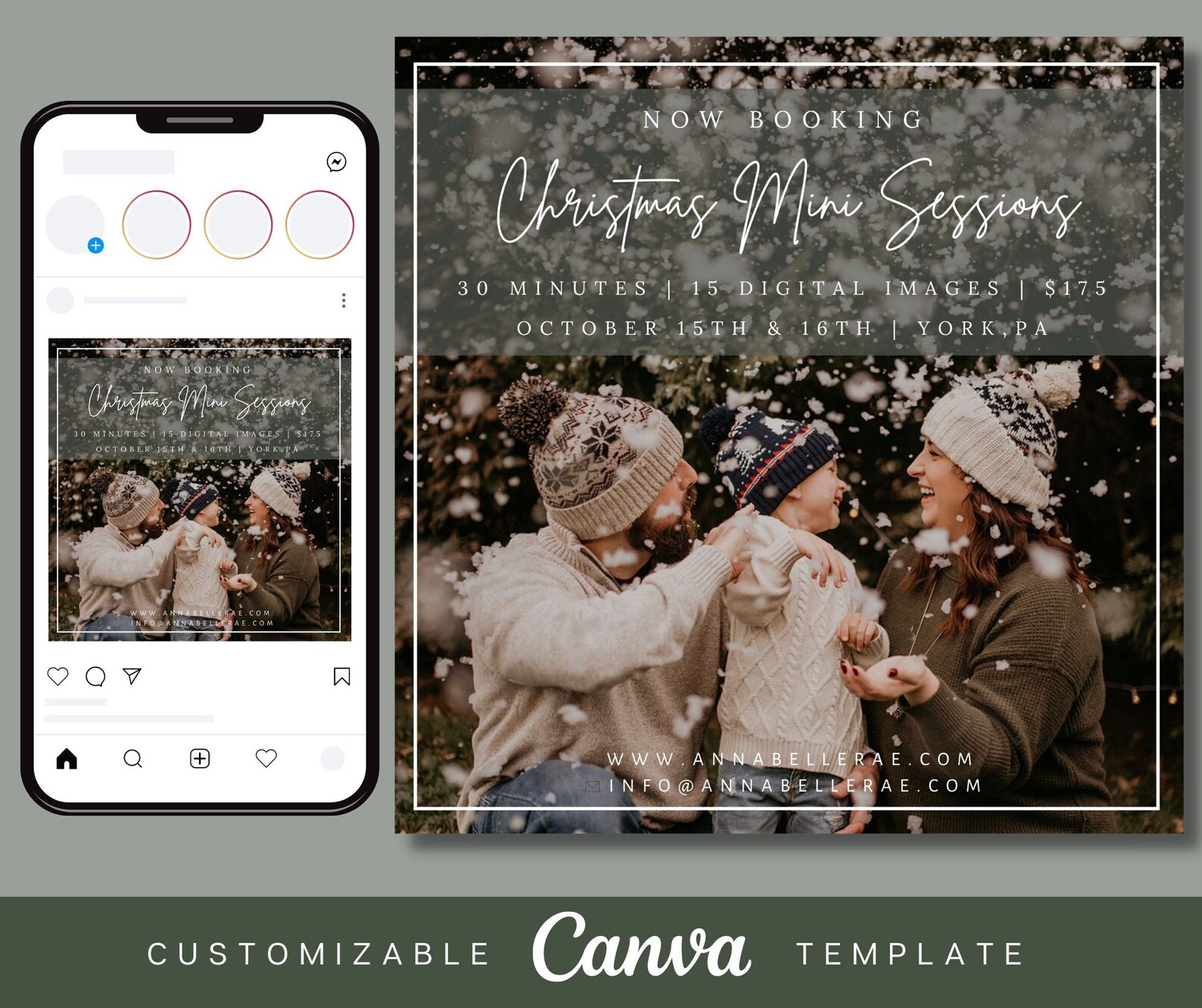 Christmas Mini Session Template, CANVA Christmas Minis Template ...