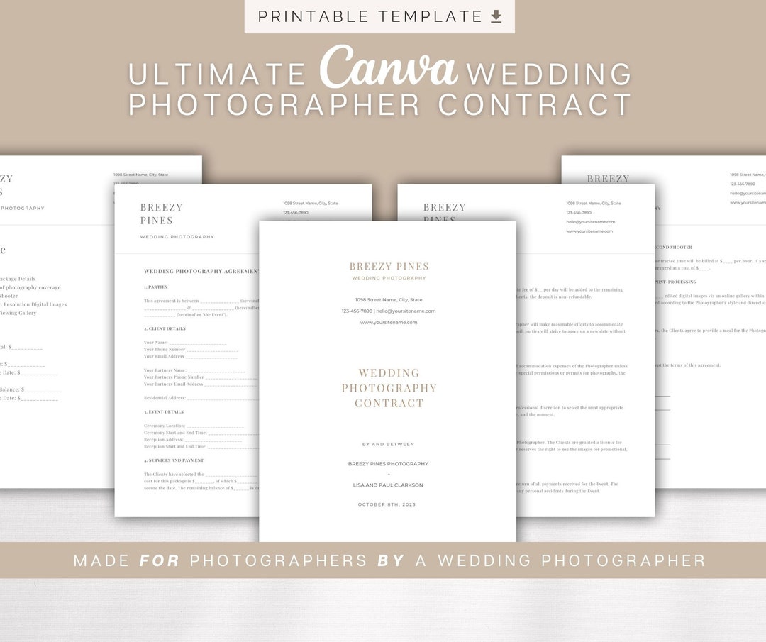 Modelo de Canva de contrato de cliente de casamento fotográfico ...