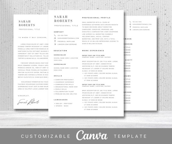 Canva Professional Resume Design CV Template CV Resume - Etsy
