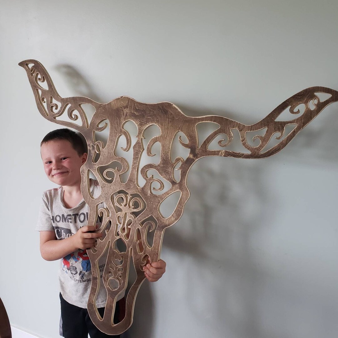 HUGE Wood Longhorn Bull Wall Decor Statement Piece Filligree - Etsy