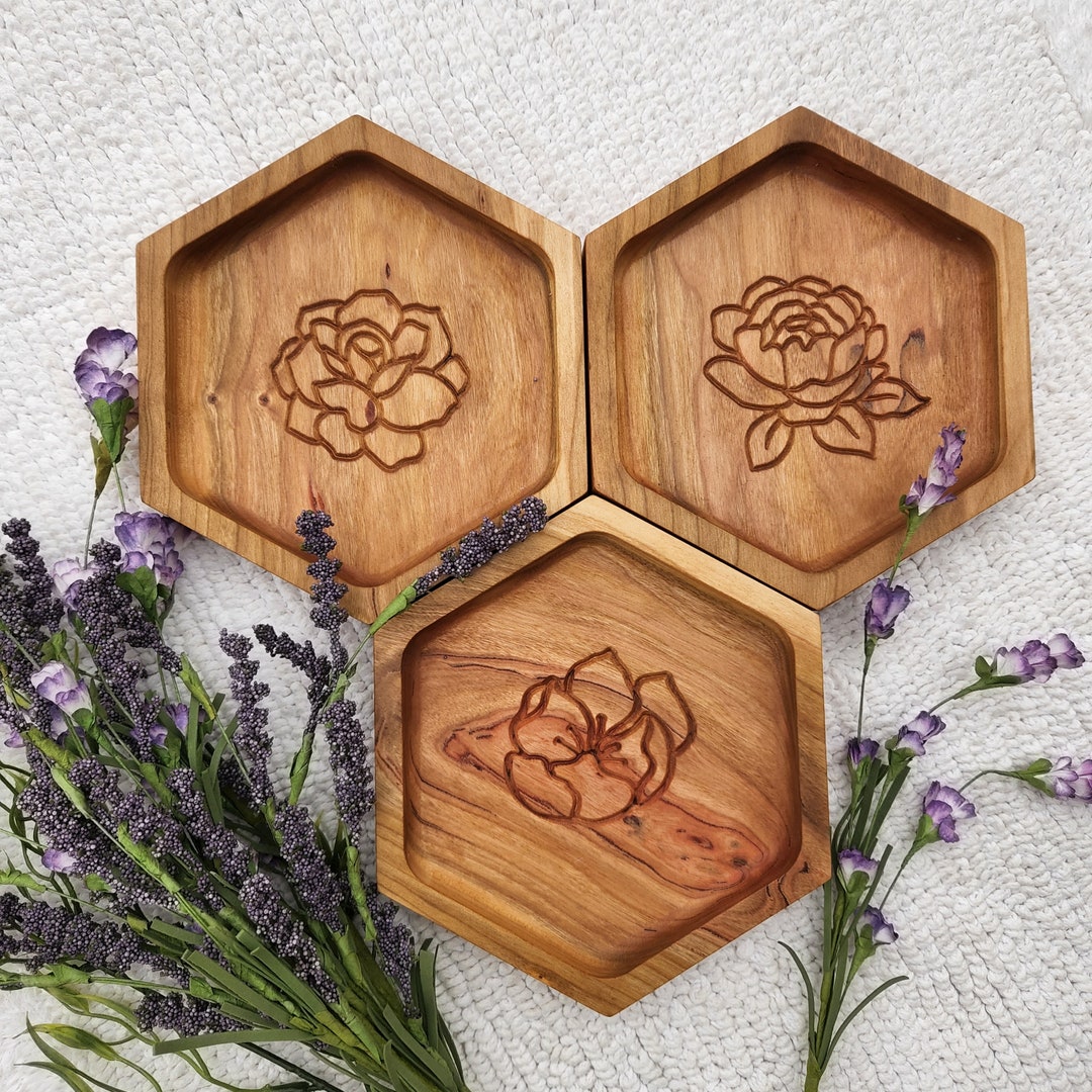 Flower Catch Dish | Modern Engraved Honeycomb Tray | Hexagon Ring ...