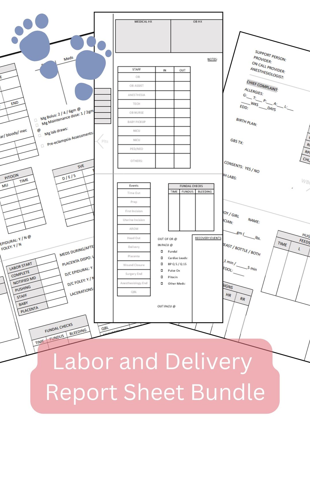 Bundle L&D Report Sheets Includes Vaginal, C-section, and Pre-eclampsia Nursing Brains, OB ...