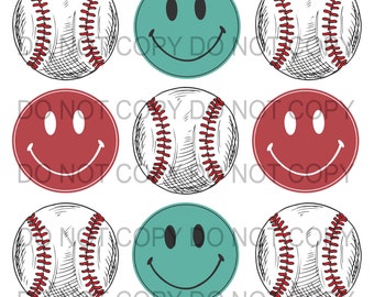 Baseball Smiley Face PNG Digital Download Sports Mama - Etsy