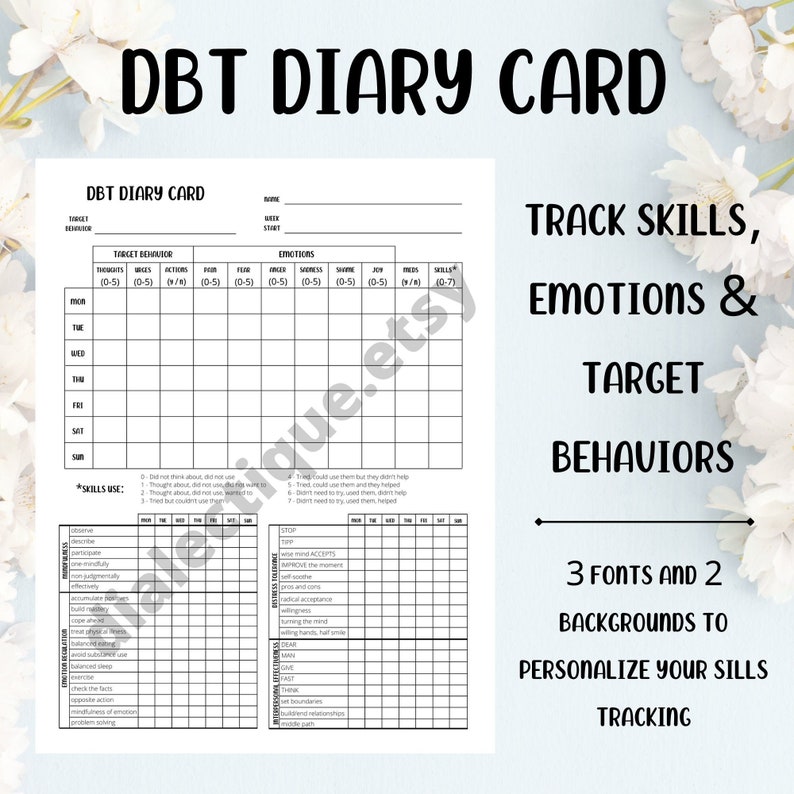 DBT Diary Card, Weekly DBT Skills Tracking - Etsy