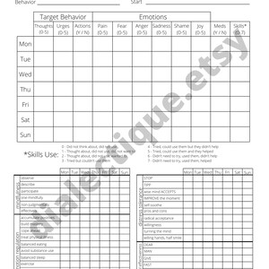 DBT Diary Card, Weekly DBT Skills Tracking - Etsy