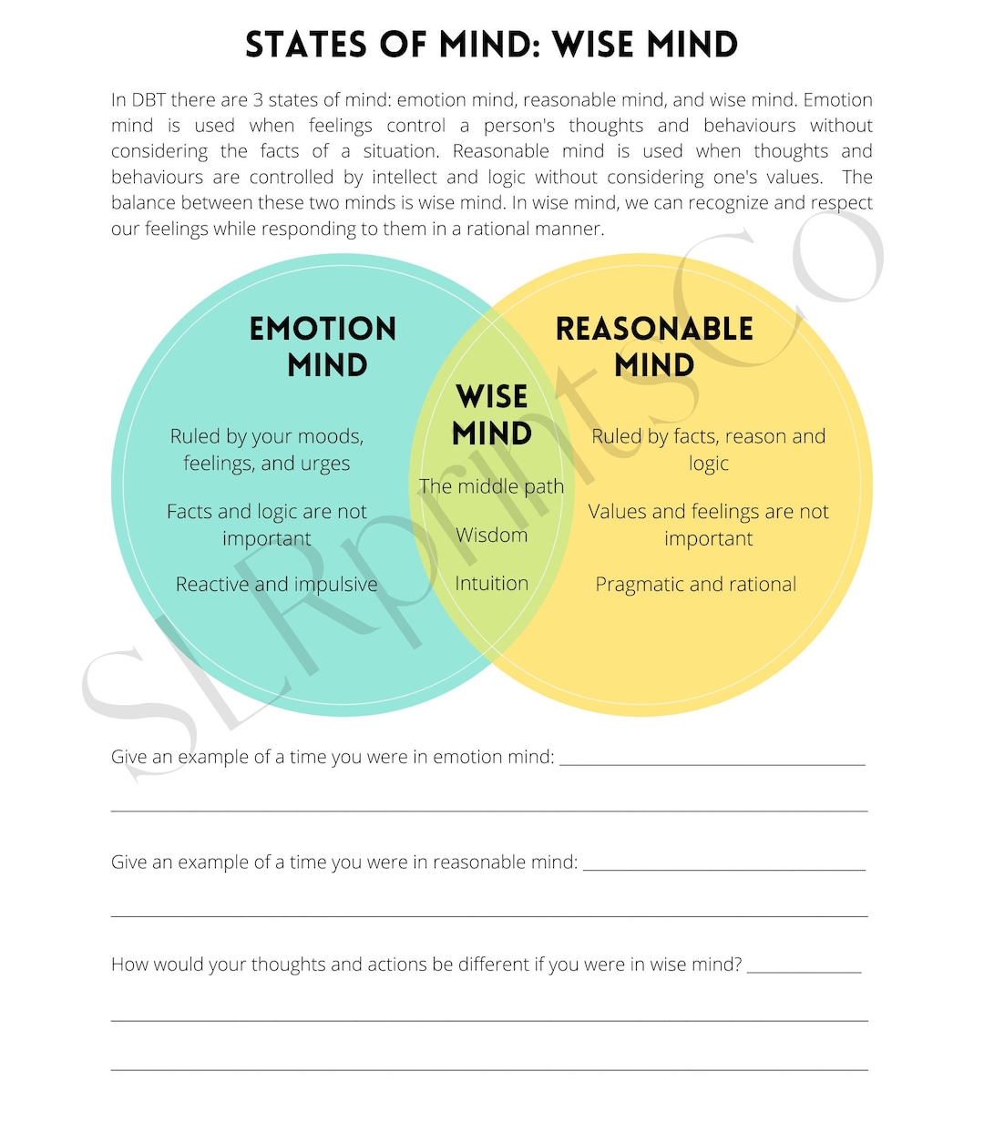 DBT Worksheet, States of Mind, Wise Mind - Etsy