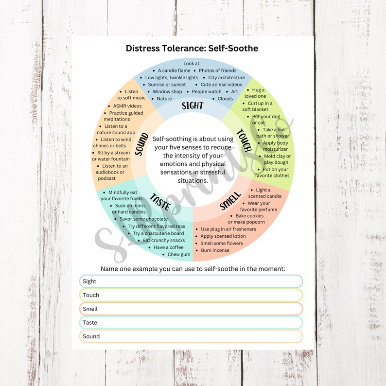DBT Self-soothe Skill Handout Distress Tolerance Therapy Aid ...