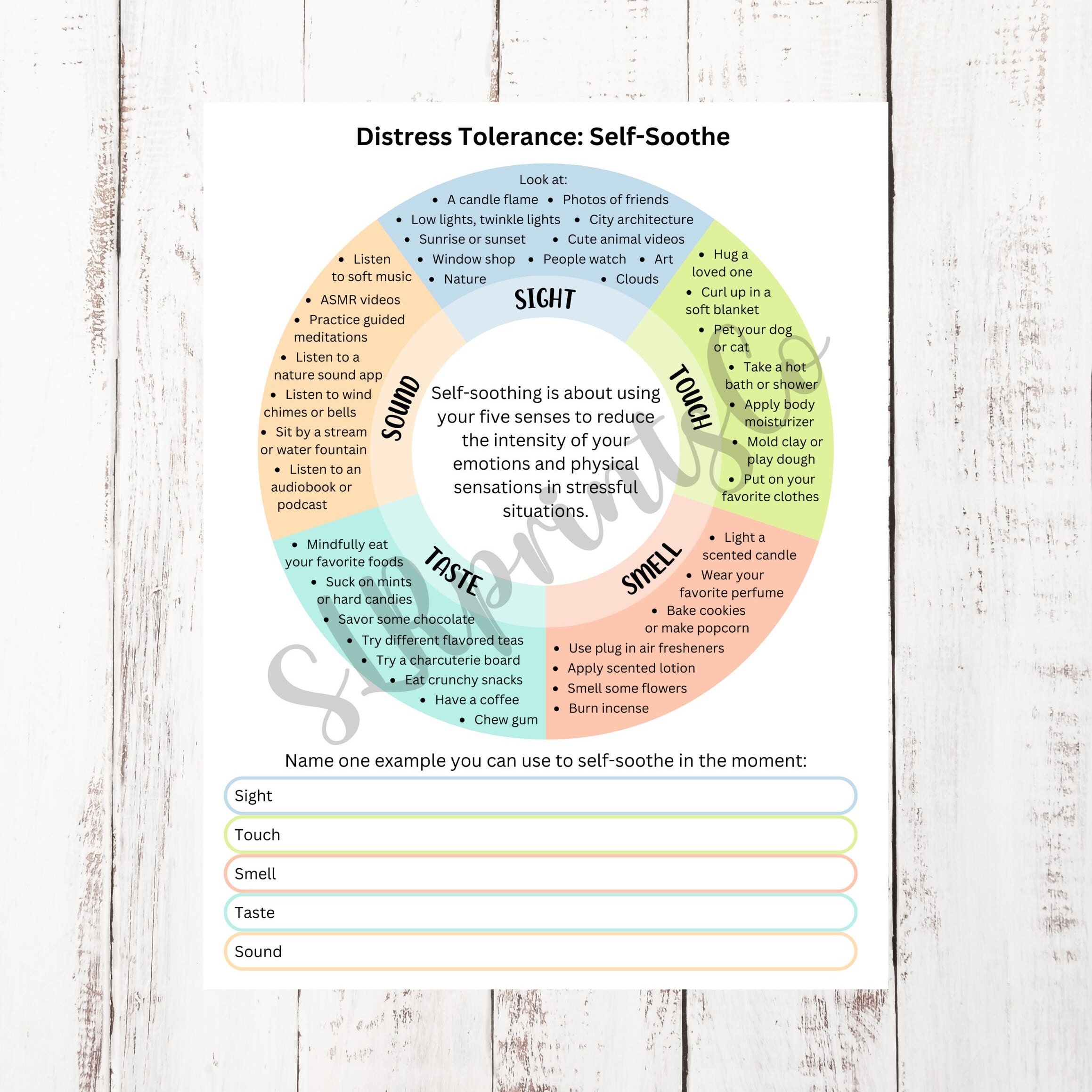 DBT Self-soothe Skill Handout Distress Tolerance Therapy Aid ...