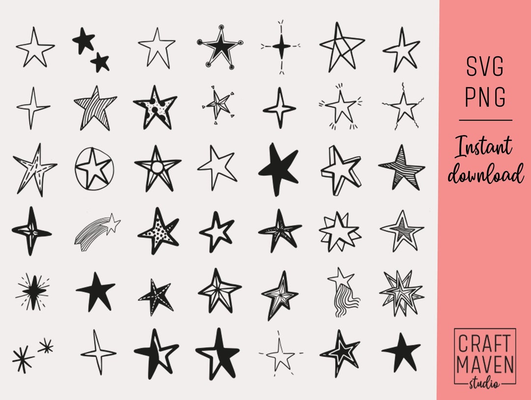 Star SVG File, Star Clip Art, Cute Star Svg, Hand Drawn Stars, Night ...