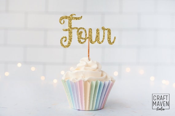 Fourth Birthday Cake Topper SVG Four Cake Topper SVG Happy | Etsy