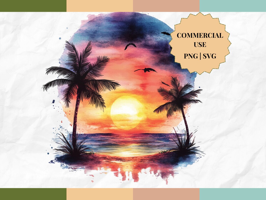 Sunset Beach Clipart Png Beach Watercolor Png Svg Sunset Design Png ...