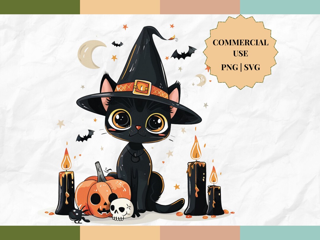 Black Witchy Cat Clipart Png Witch Cat Clipart Halloween Png Svg Black ...