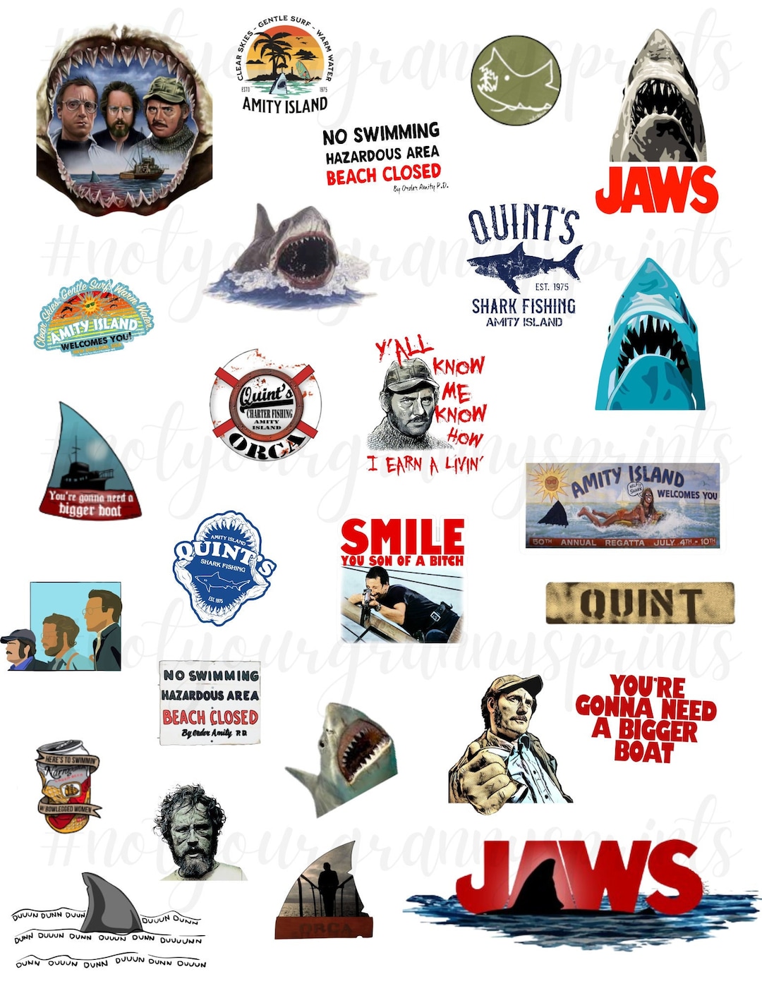 Jaws High Resolution Png Printed on Waterslide Paper - Etsy
