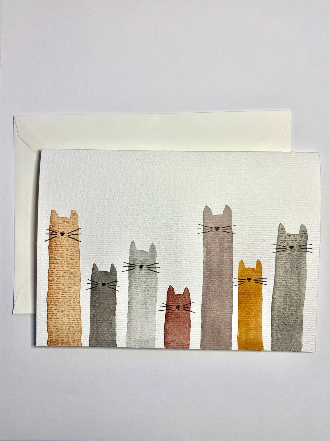 Hand Painted Card - Cats - Etsy