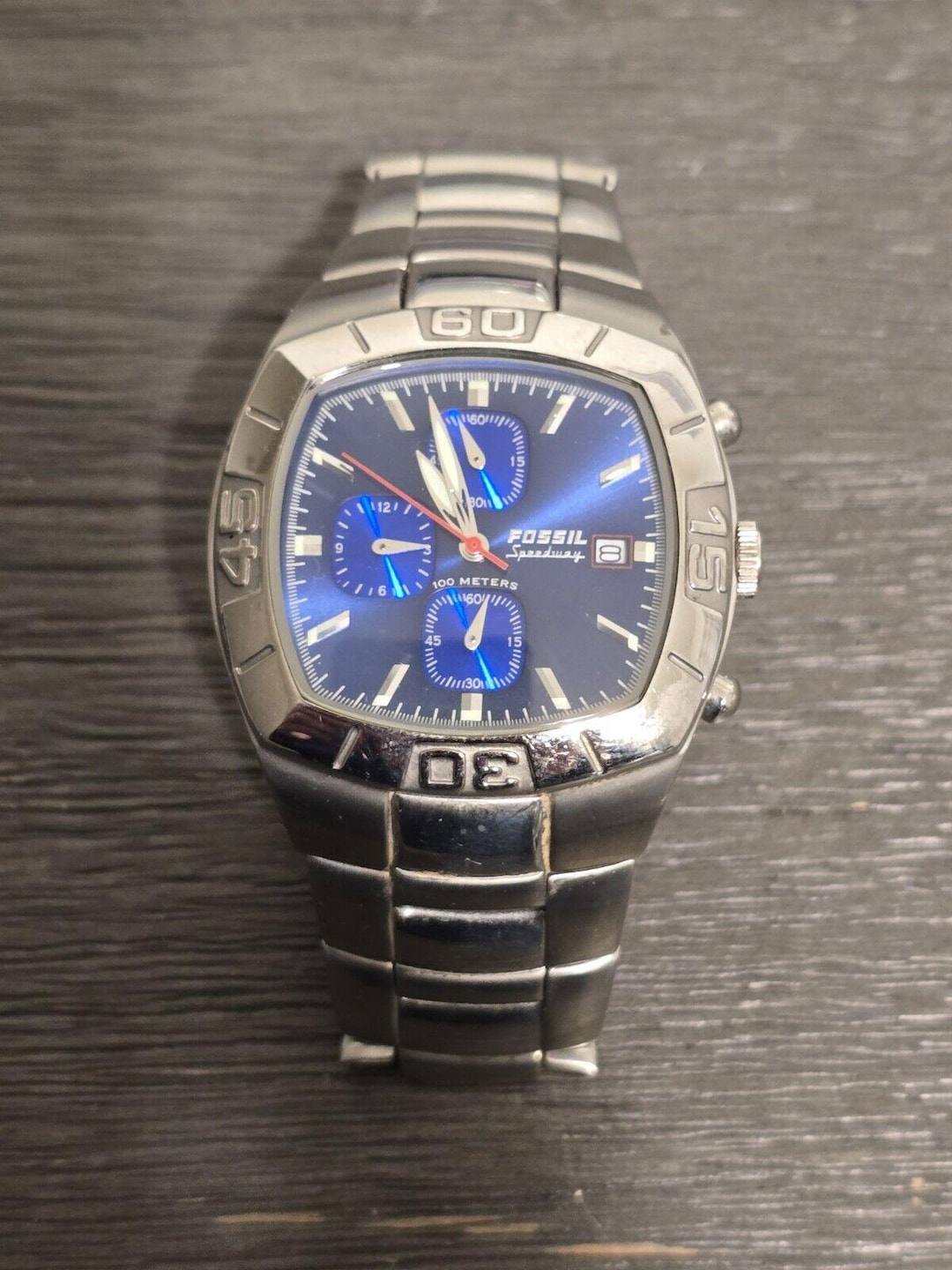 Vintage 2000s Fossil Blue Speedway Watch Stainless Steel Men CH-2370 ...