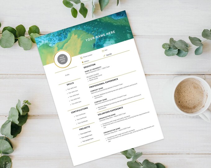 Professional CV Modern Resume Template Goldgreen 2 Pages | Etsy
