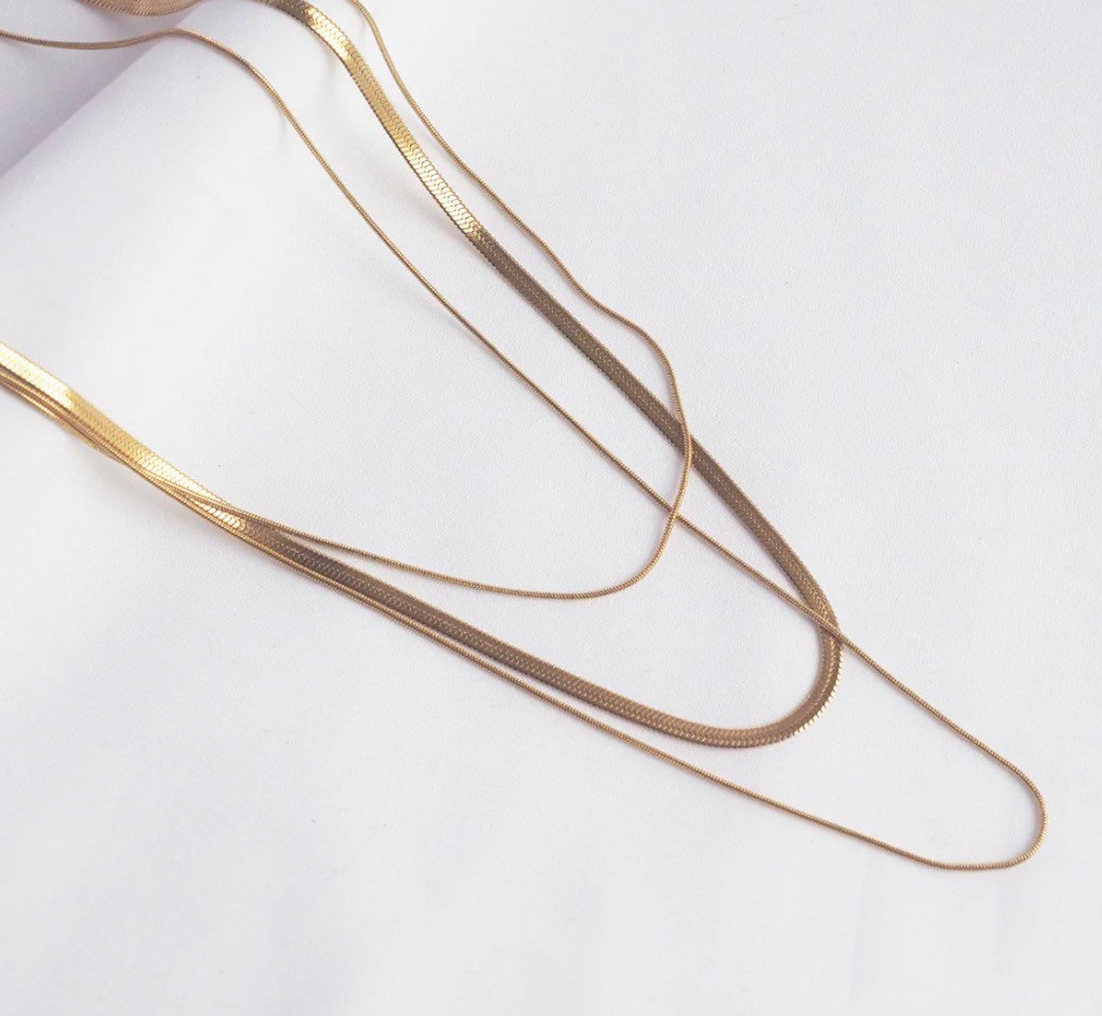 Gold Plated Triple Herringbone Chain Necklace - Etsy