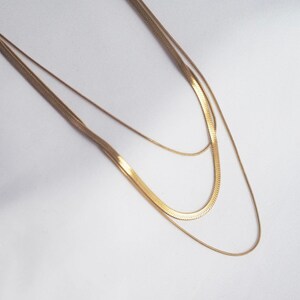 Gold Plated Triple Herringbone Chain Necklace - Etsy