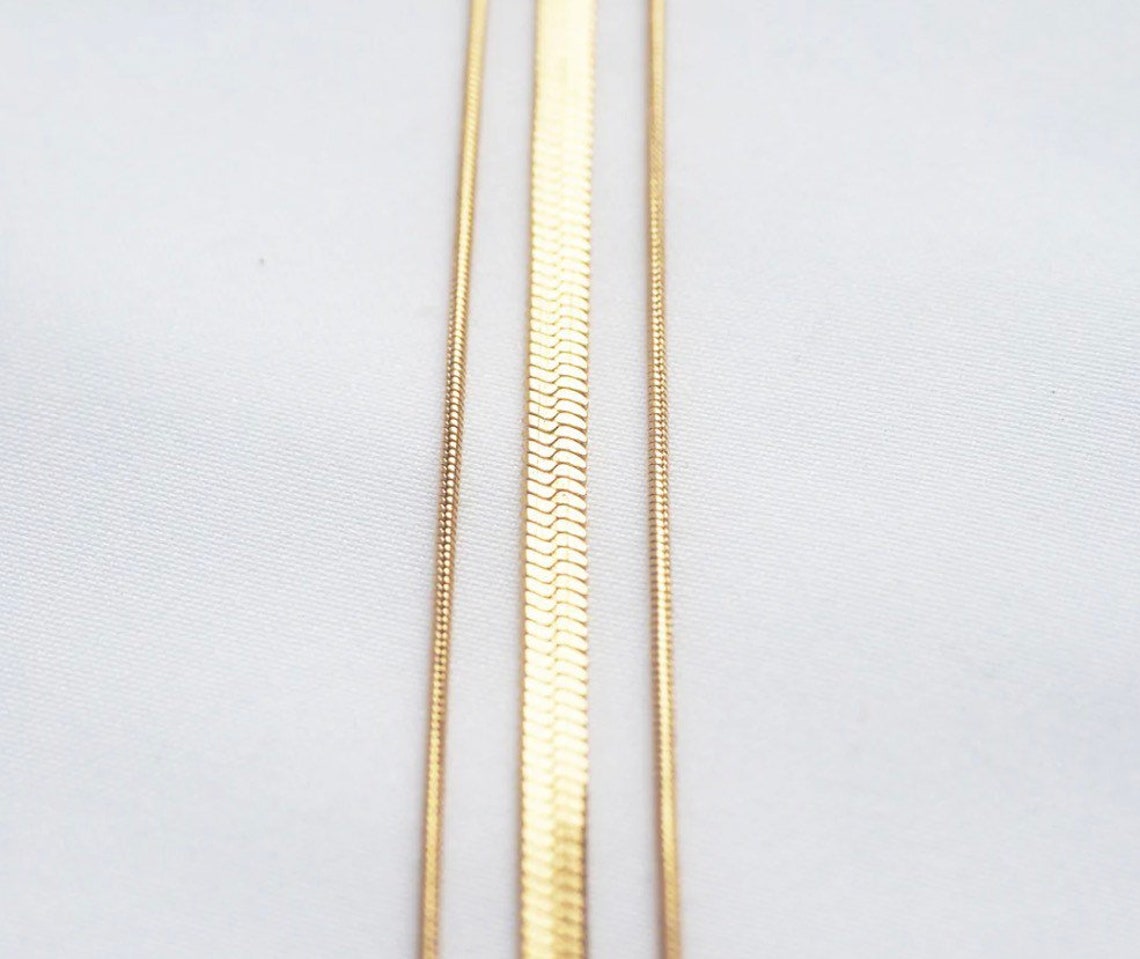 Gold Plated Triple Herringbone Chain Necklace - Etsy