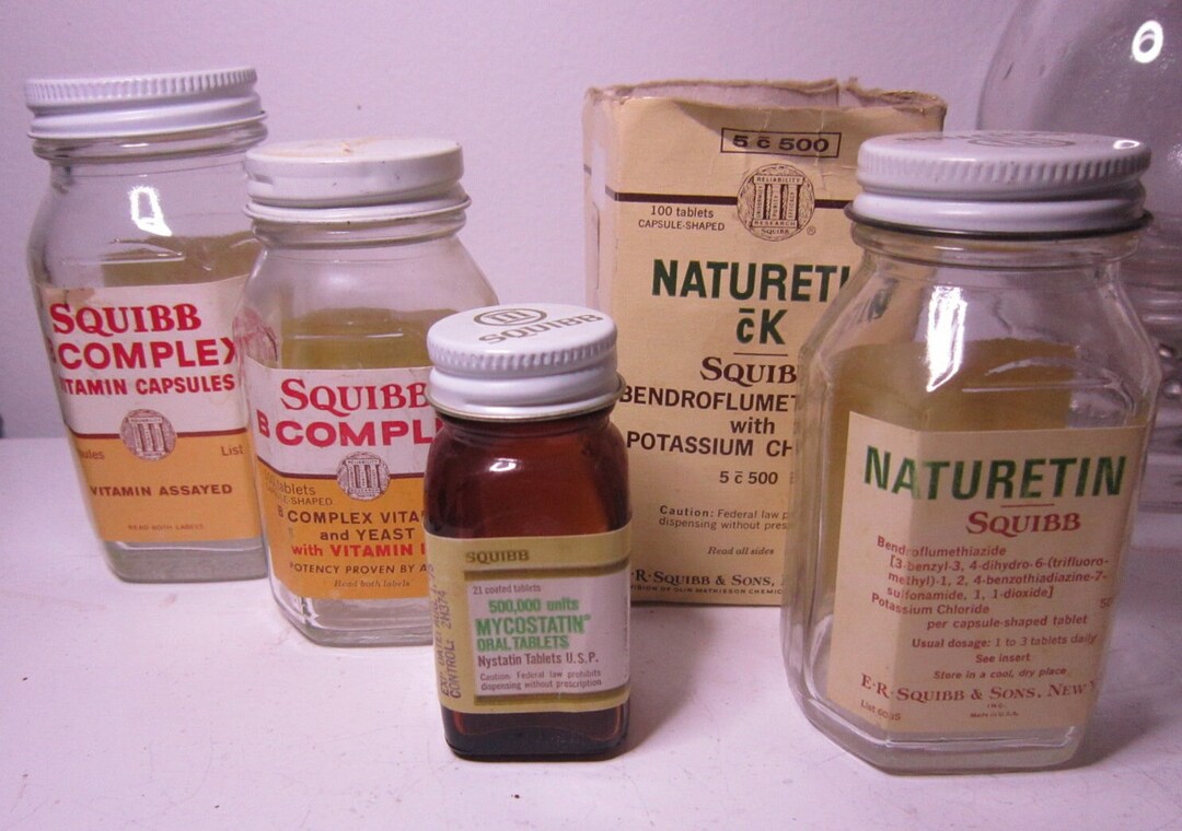 All Empty - ER Squibb Apothecary Bottles Amber Jar Druggist Pharmacy ...