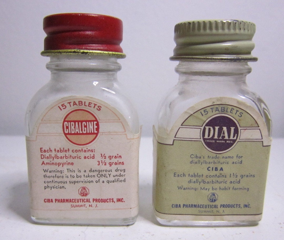 Empty - DIAL and CIBALGINE CIBA Apothecary Bottles Jar Druggist ...