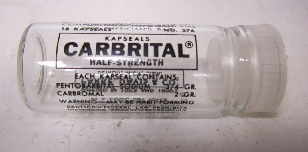 Empty CARBRITAL Kapseals Pentobarbital Carbromal Apothecary Bottle Jar ...