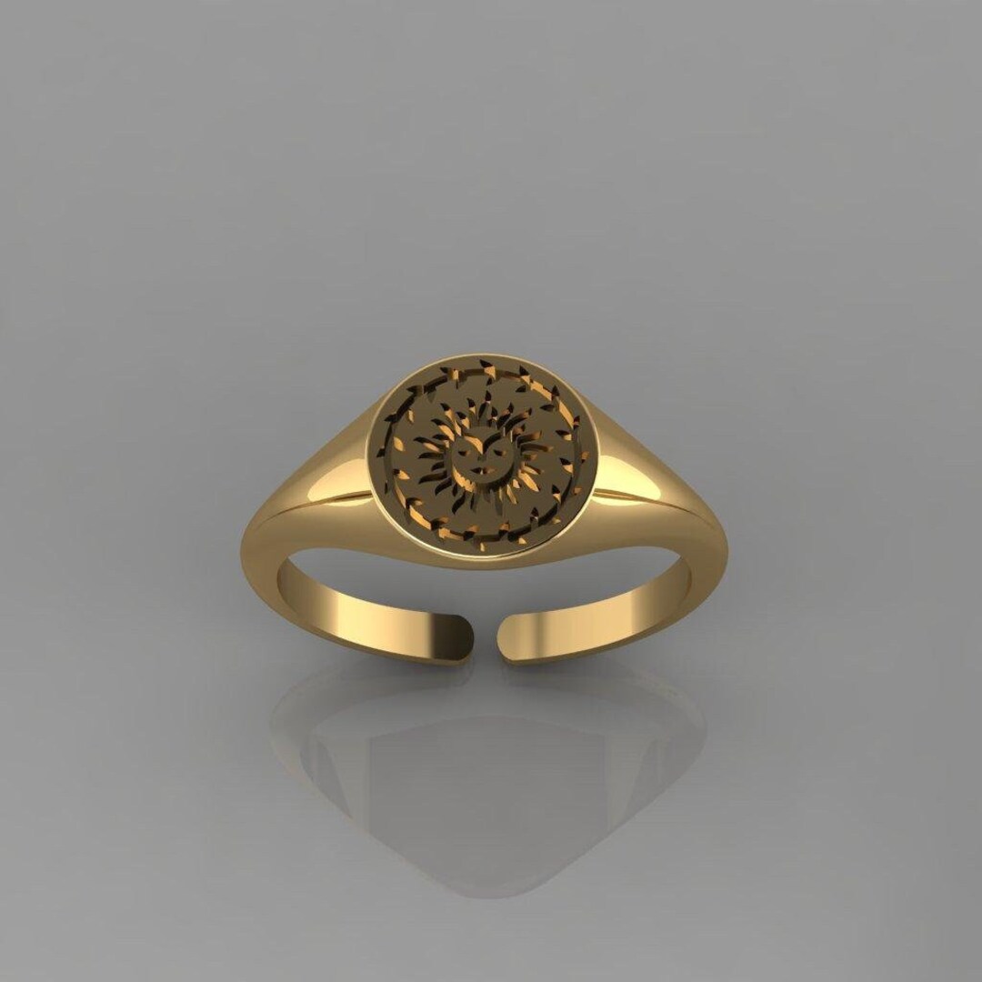 925 Sterling Silver Sun Face Ring, Gold Signet Ring, Celestial Ring ...