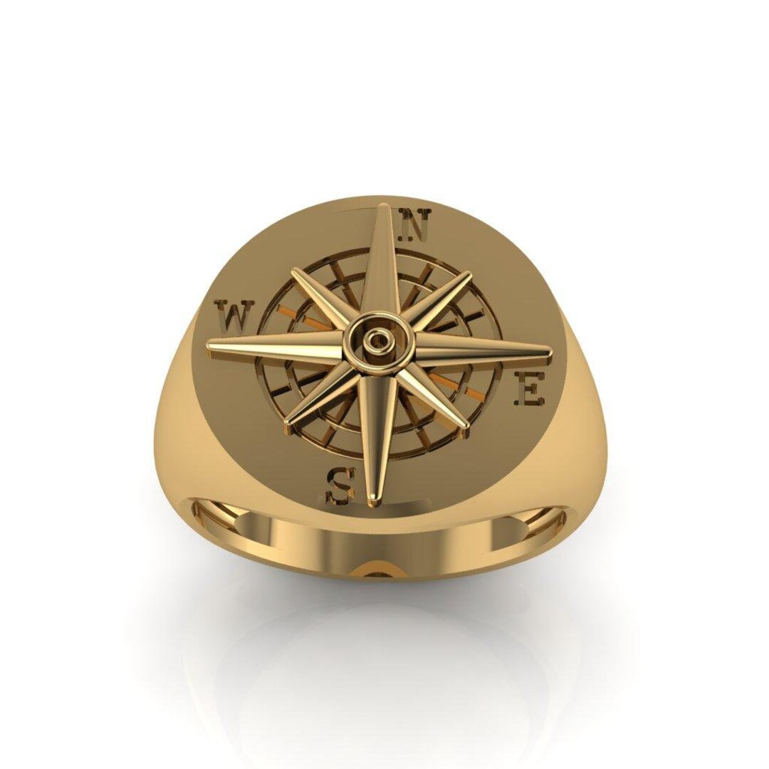 Compass Signet Ring, Gold and Silver Compass Ring, Statement Ring ...