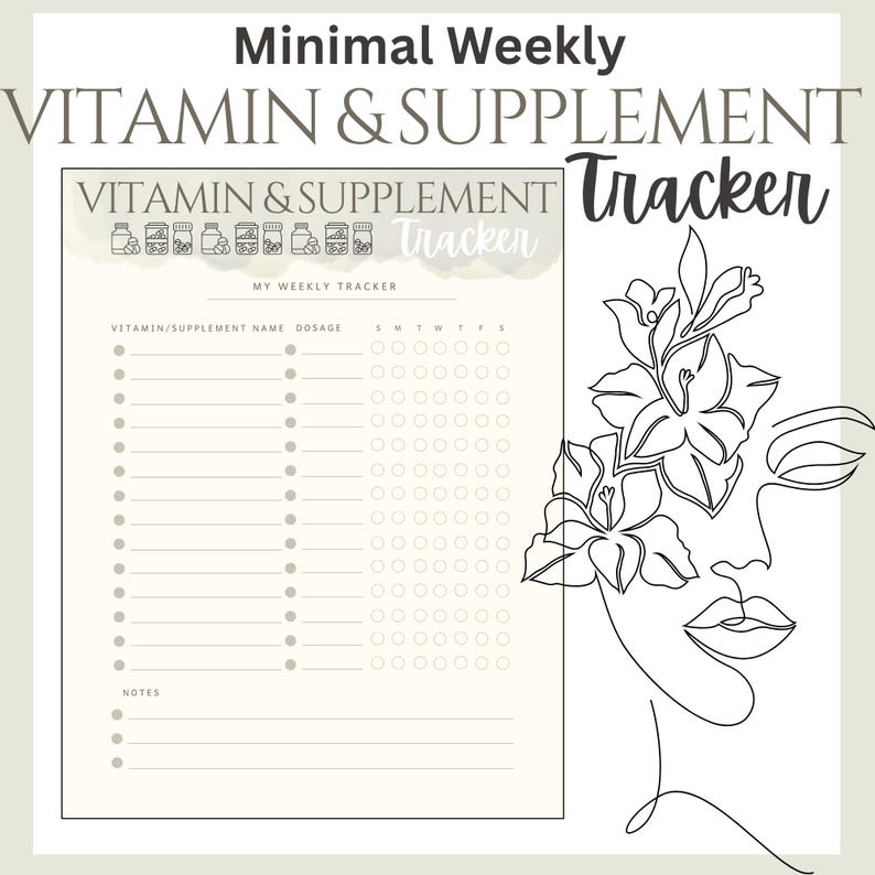 Weekly Supplements Tracker Printable, Vitamins Checklist, Daily Vitamin ...