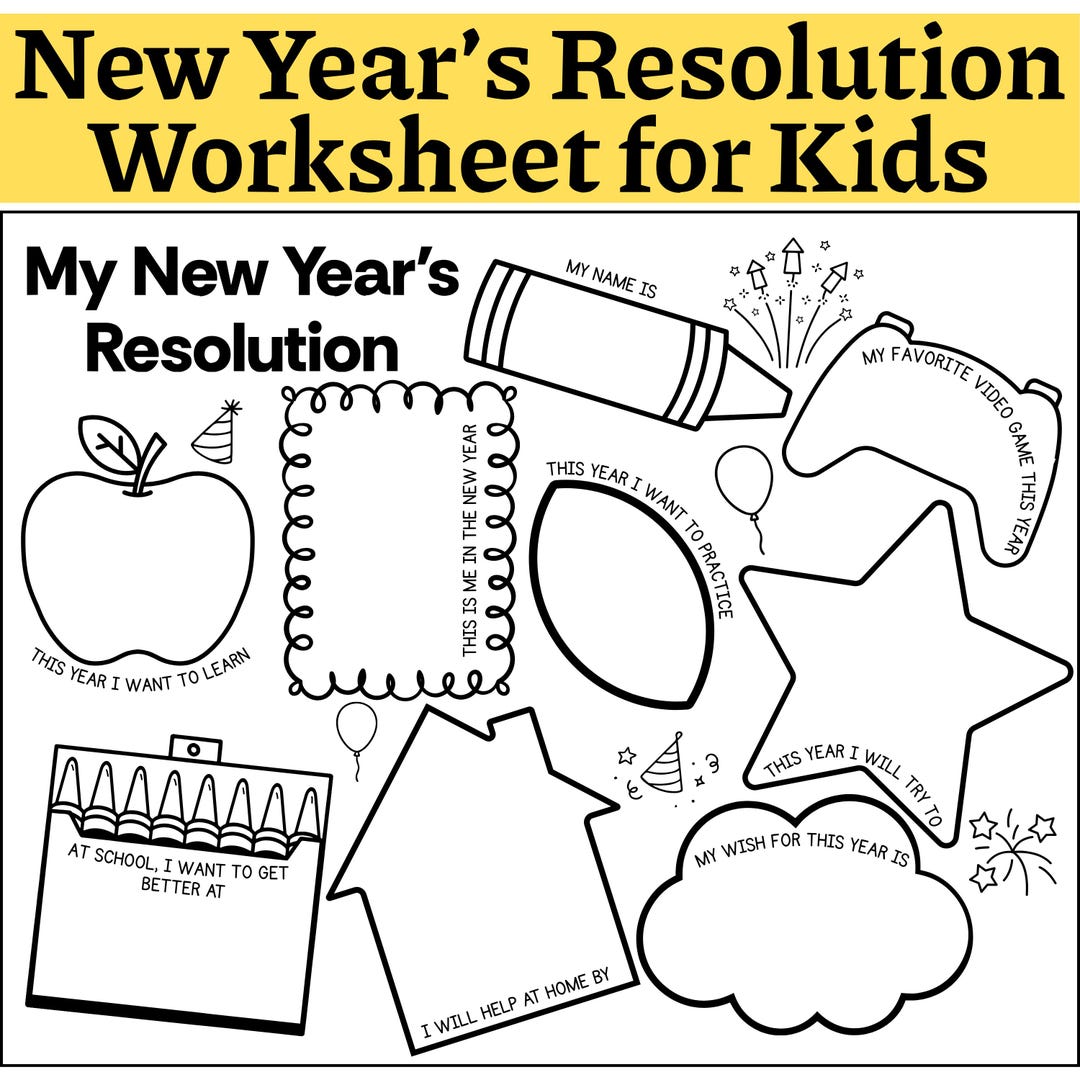2026 New Year Resolution Worksheet for Kids, Printable Activity (PDF ...